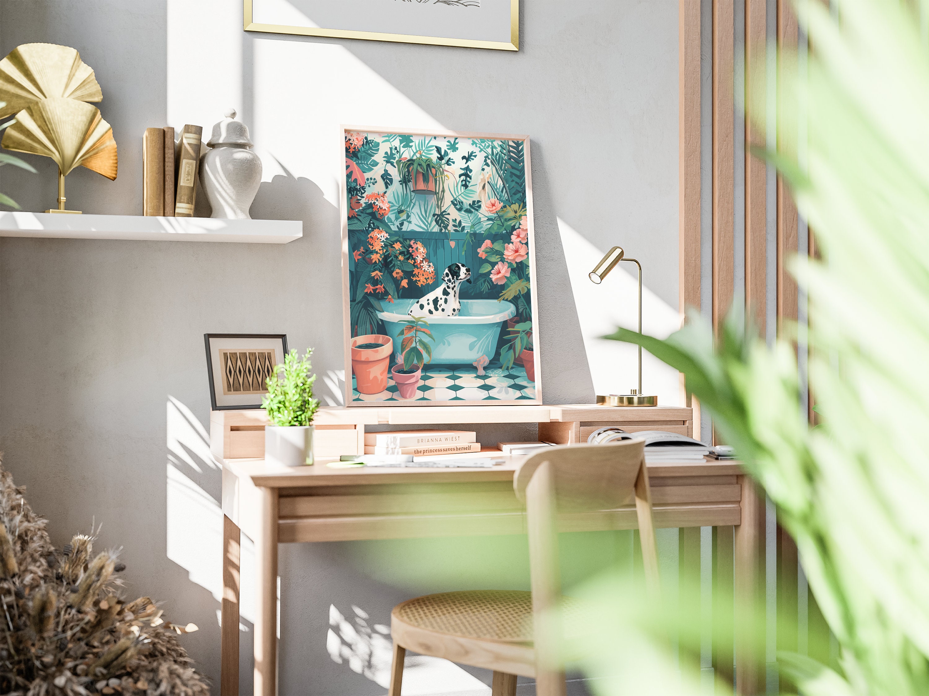 Dalmatian Wall Art, Jungle Bathtub Tropical Print, Maximalist Botanical ...