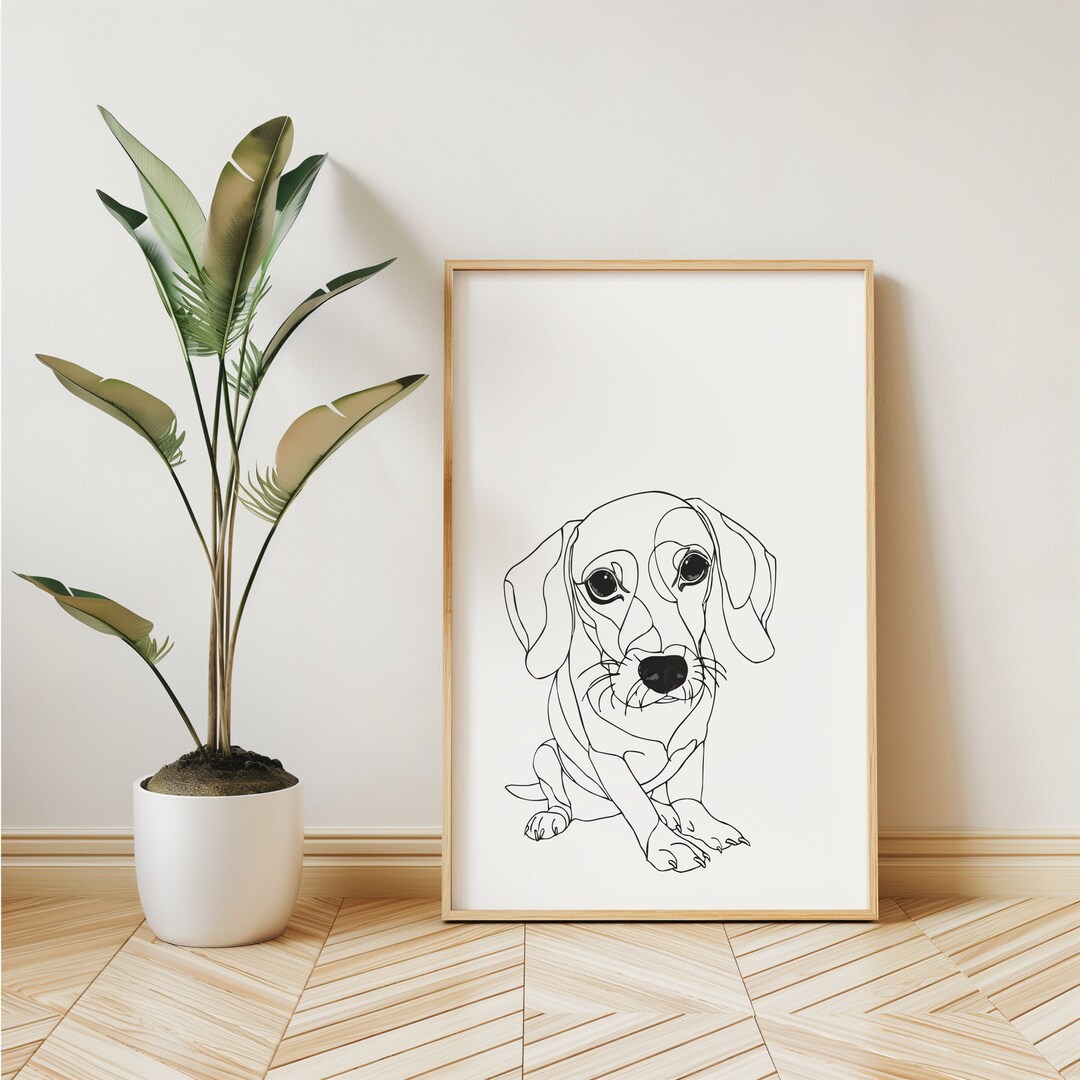 Beagle Wall Art Print, Ugly Badly Drawn Pet Portrait, Minimalist Line ...