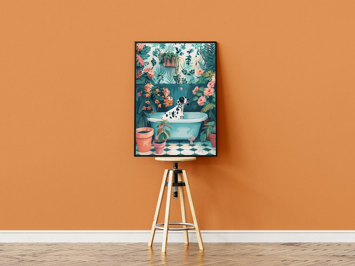 Dalmatian Wall Art, Jungle Bathtub Tropical Print, Maximalist Botanical ...