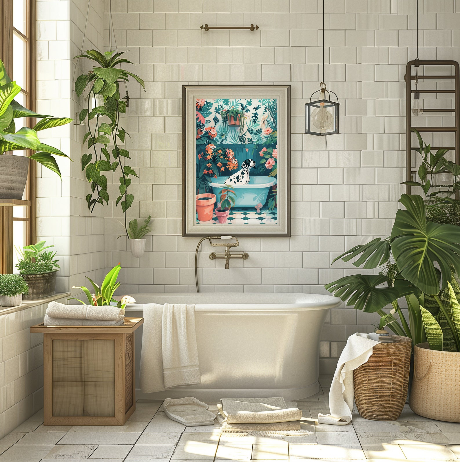 Dalmatian Wall Art, Jungle Bathtub Tropical Print, Maximalist Botanical ...
