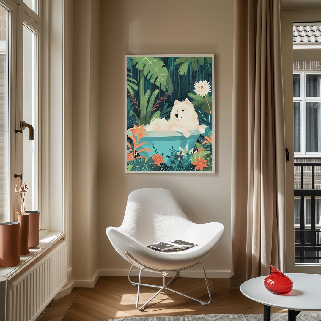 Samoyed Wall Art on Fine Art Paper, Animal Kids Room Print, Boho Jungle ...