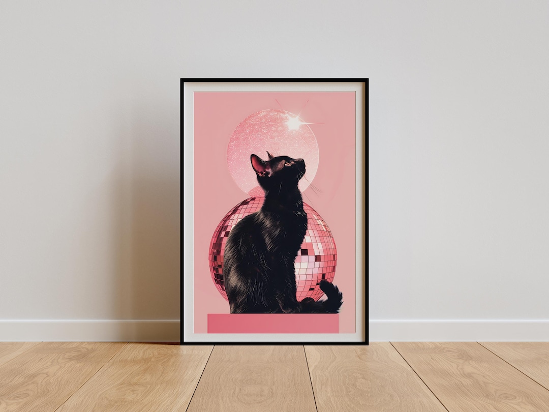 Black Cat Disco Ball Poster,disco 70s Print,funky Retro Cat Wall Art ...