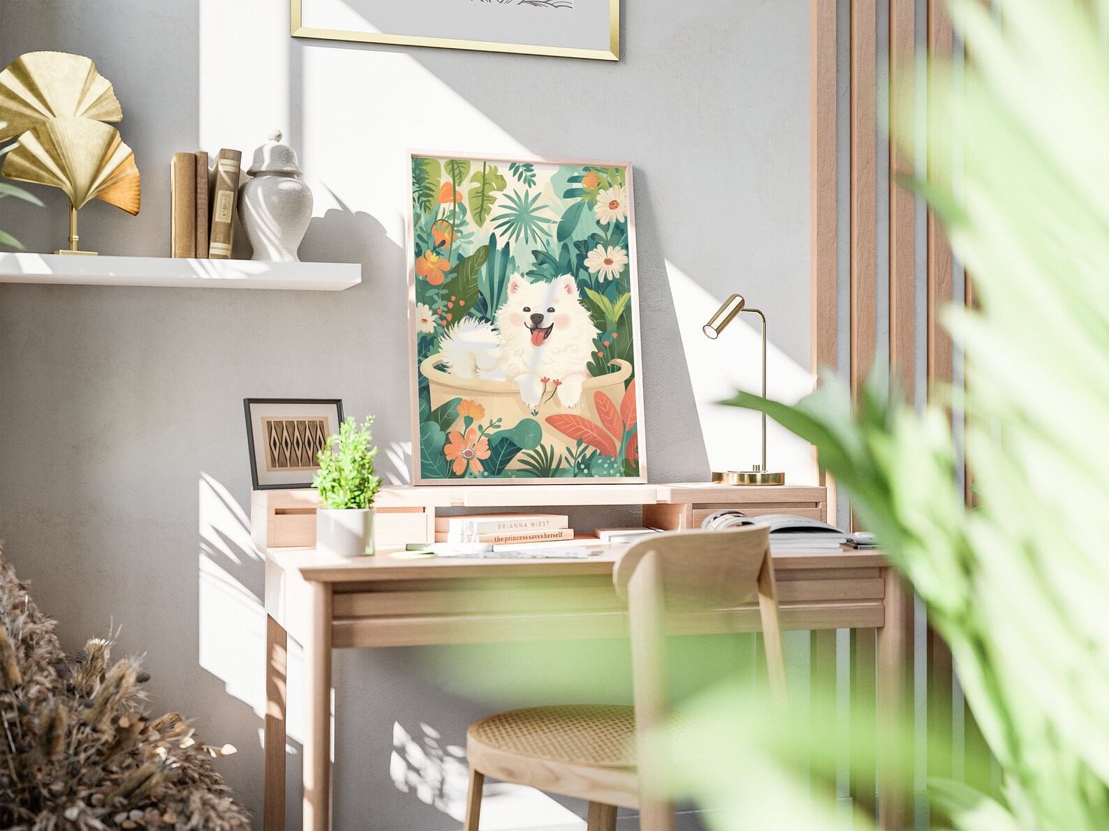 Samoyed Puppy Wall Art, Cute Funny Illustration, Owner Gift, Boho ...
