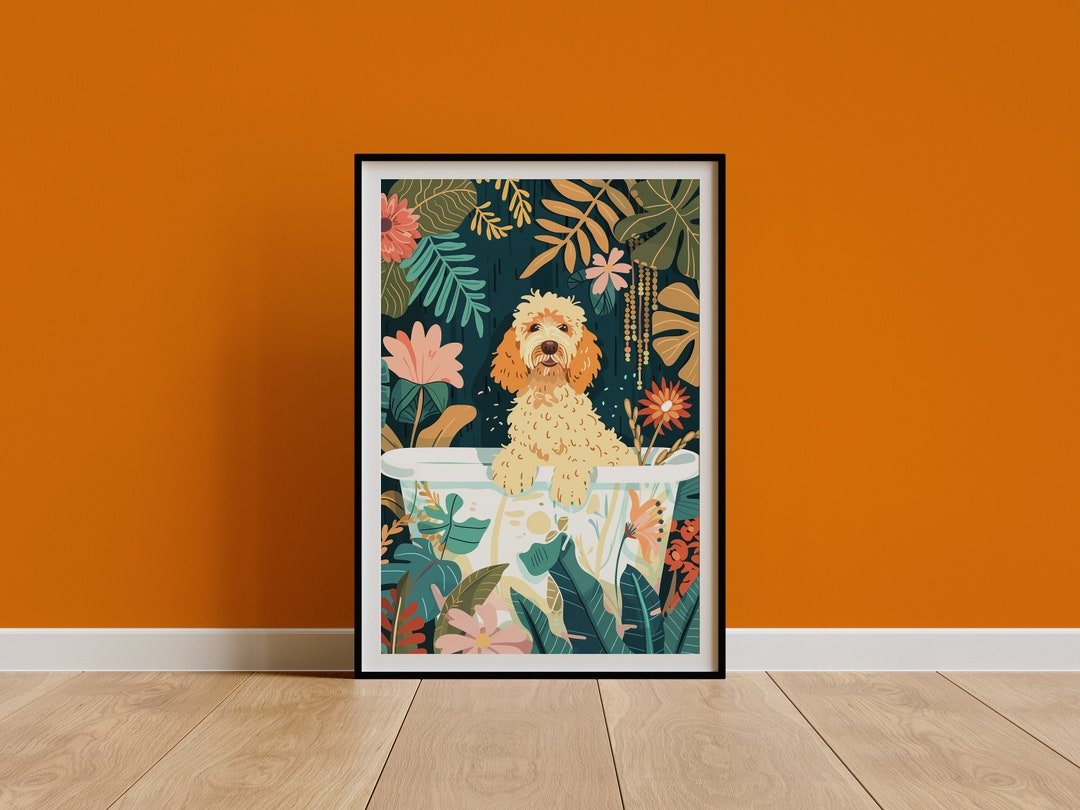 Goldendoodle Wall Art, Doodle Boho Jungle Bathtub Print, Groodle ...