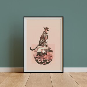 Cheetah Disco Ball Poster,disco 70s Print,funky Retro Cheetah Wall Art ...