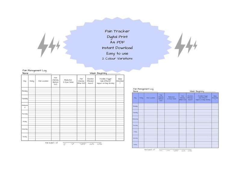 Weekly Pain Management Log Printable Pain Tracker PDF Chronic Pain ...