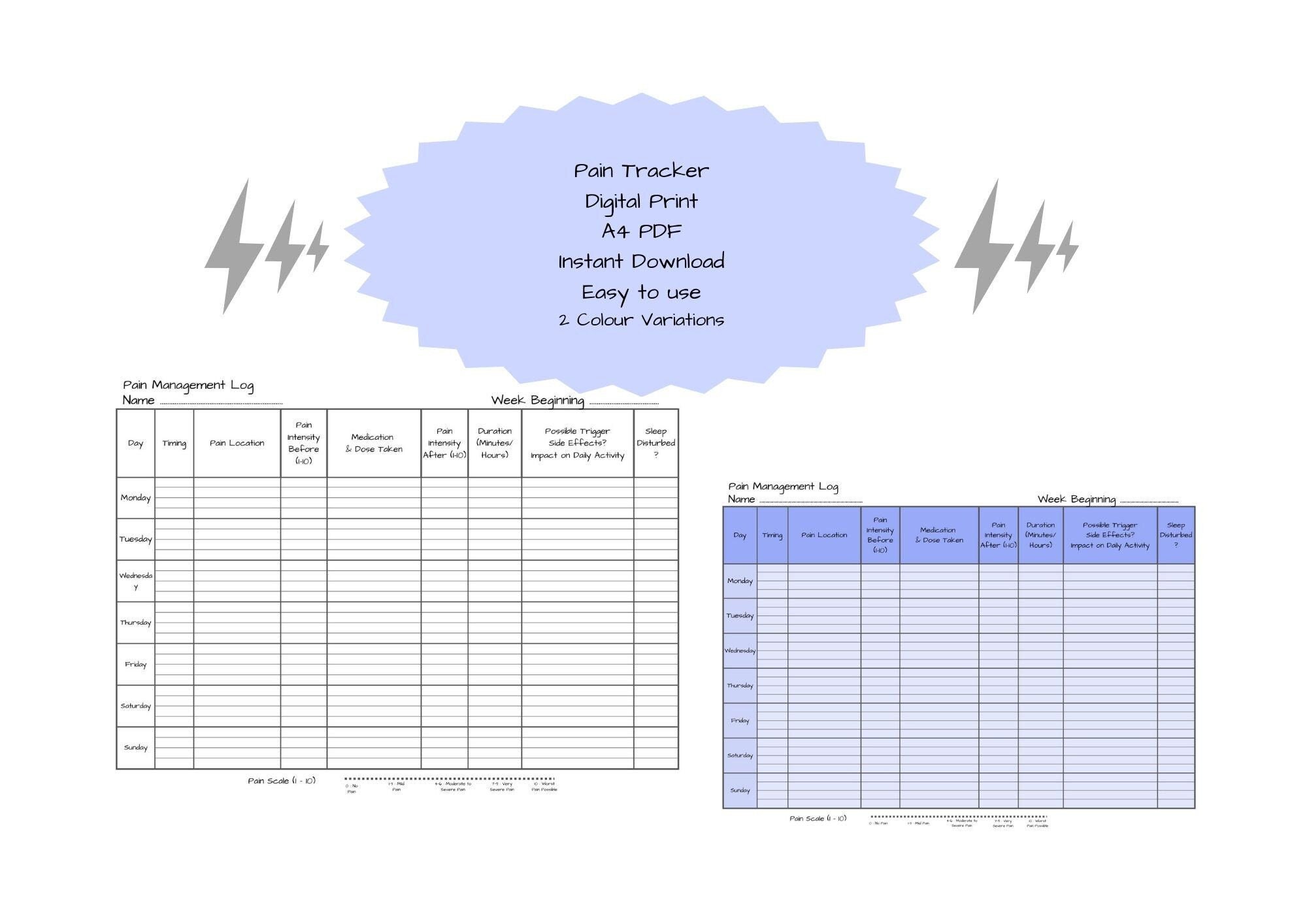Weekly Pain Management Log Printable Pain Tracker PDF Chronic Pain ...