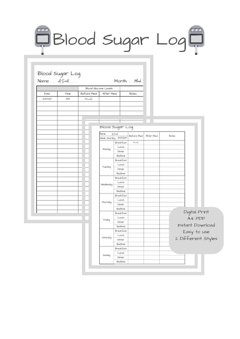 Blood Sugar Log Printable, Daily Glucose Tracker, Diabetes Health ...