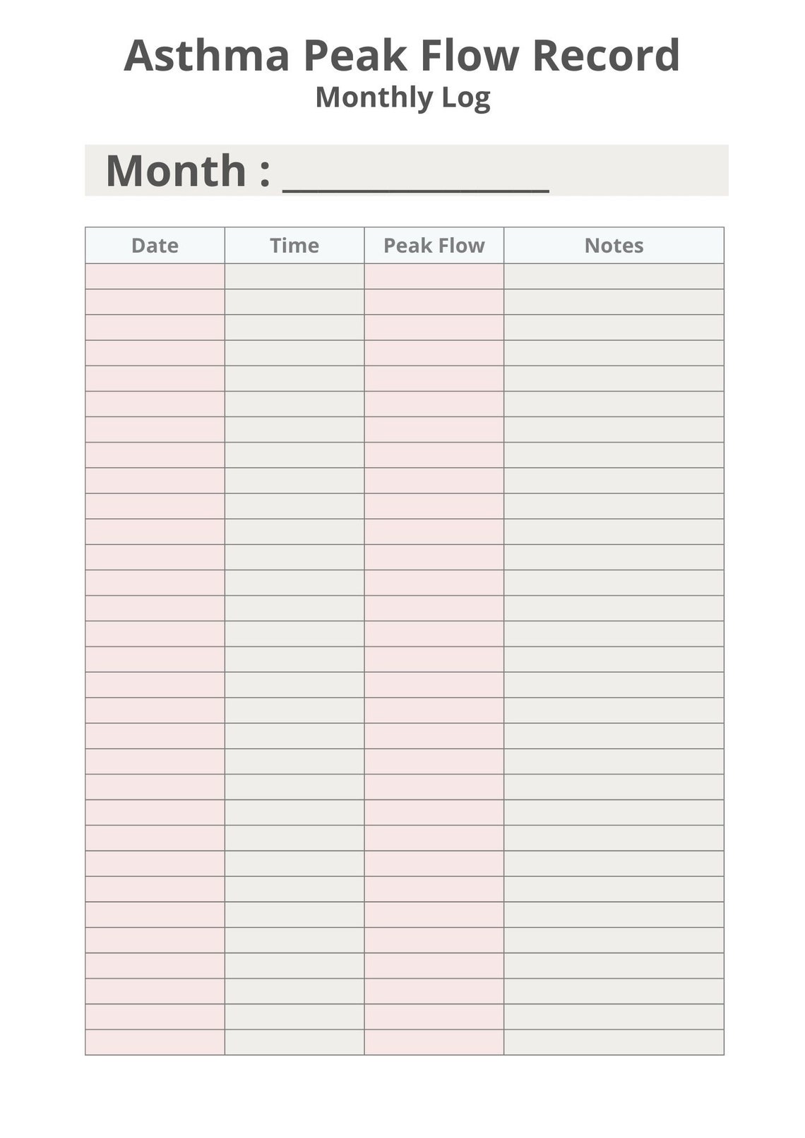 Asthma Peak Flow Tracker | Chart Compare Peak Flow| Monitor Lung ...