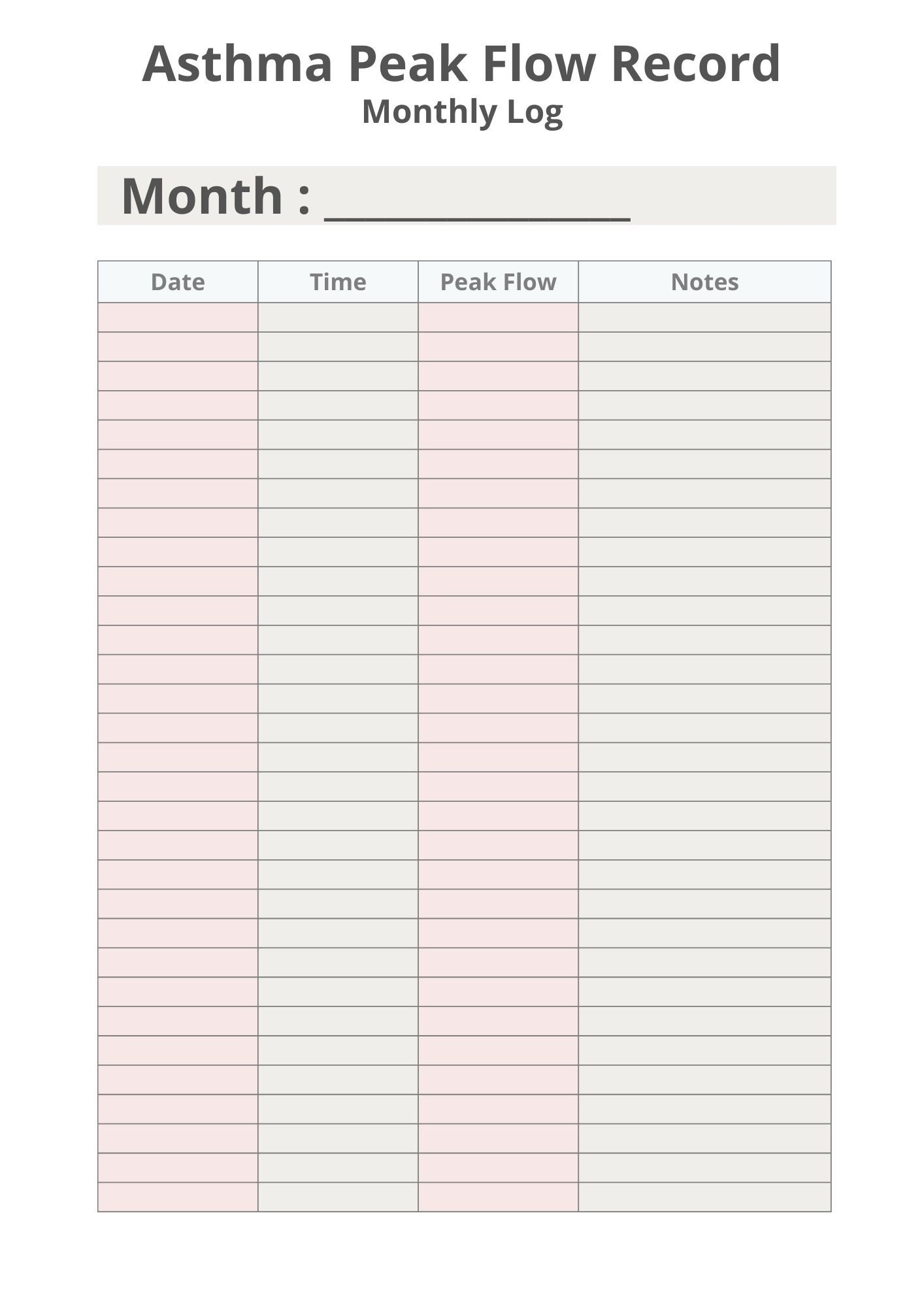 Asthma Peak Flow Tracker | Chart Compare Peak Flow| Monitor Lung ...