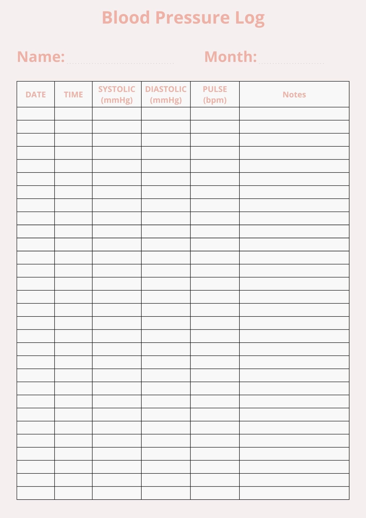 Blood Pressure Log Printable, Blood Pressure Tracker Template ...