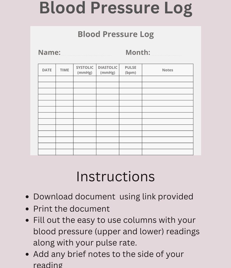 Blood Pressure Log Printable, Blood Pressure Tracker Template ...
