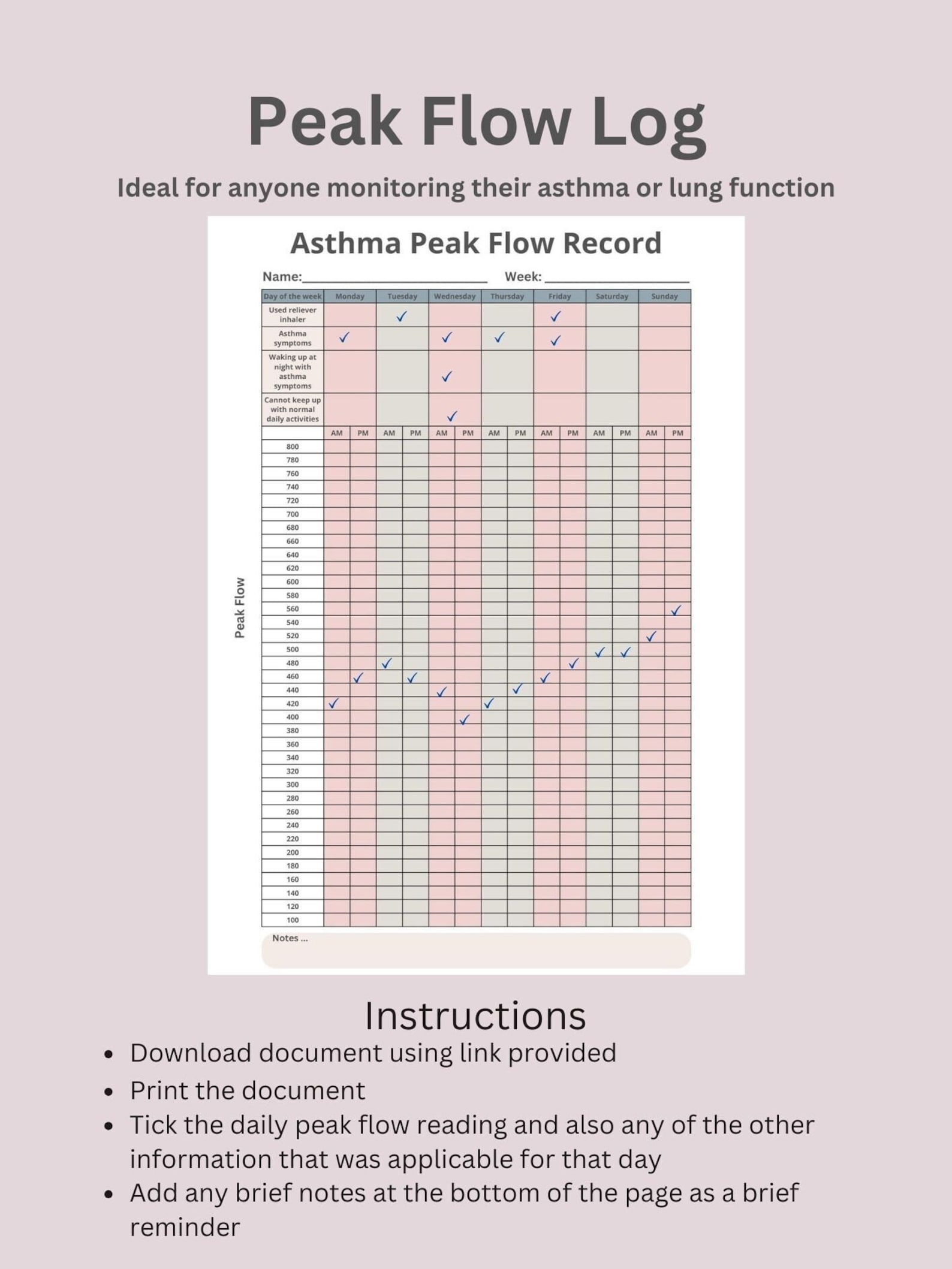 Asthma Peak Flow Tracker Chart Compare Peak Flow Monitor Lung Function ...