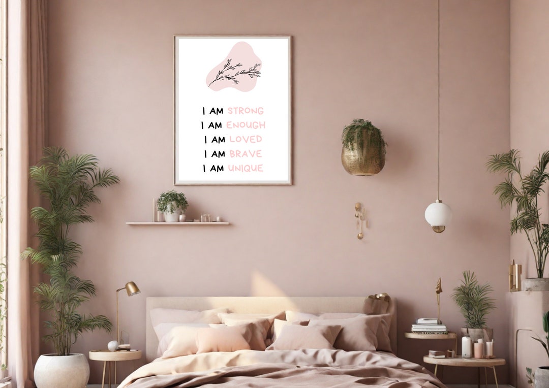Positive Affirmations Wall Art. Uplifting Dusk Blush Pink Print ...