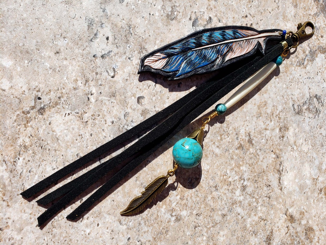 Large Leather Blue Jay Feather Purse or Saddle Charm - Etsy