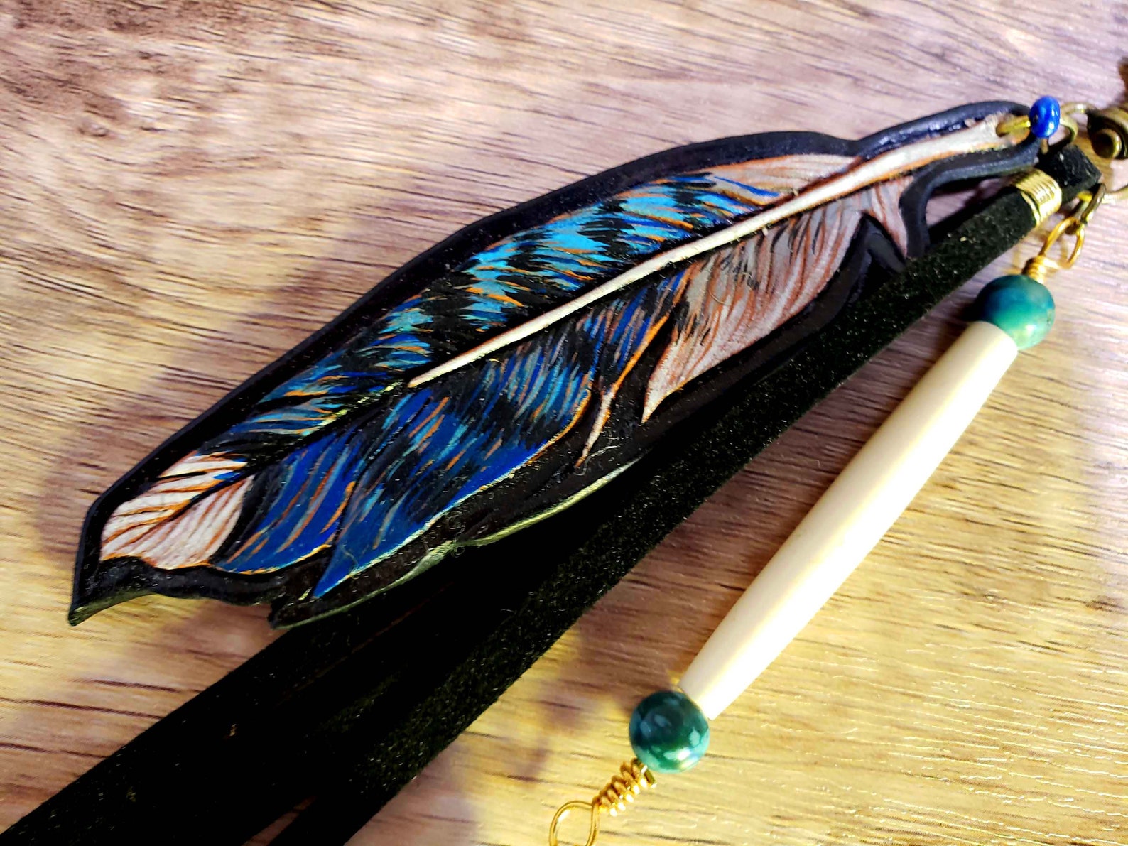 Large Hand-carved, Leather Blue Jay Feather Purse or Saddle Charm - Etsy