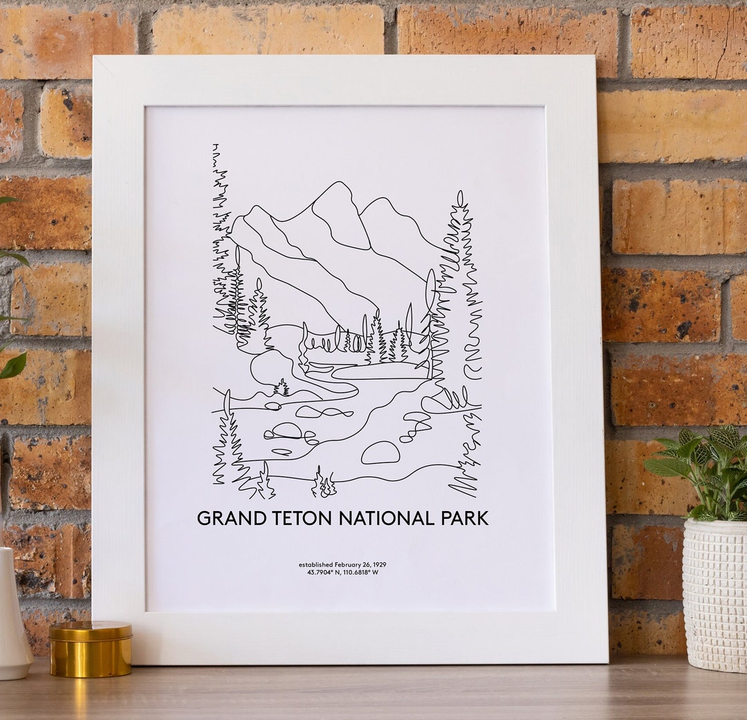 Grand Teton National Park Printable Wall Art, Line Drawing Grand Teton ...