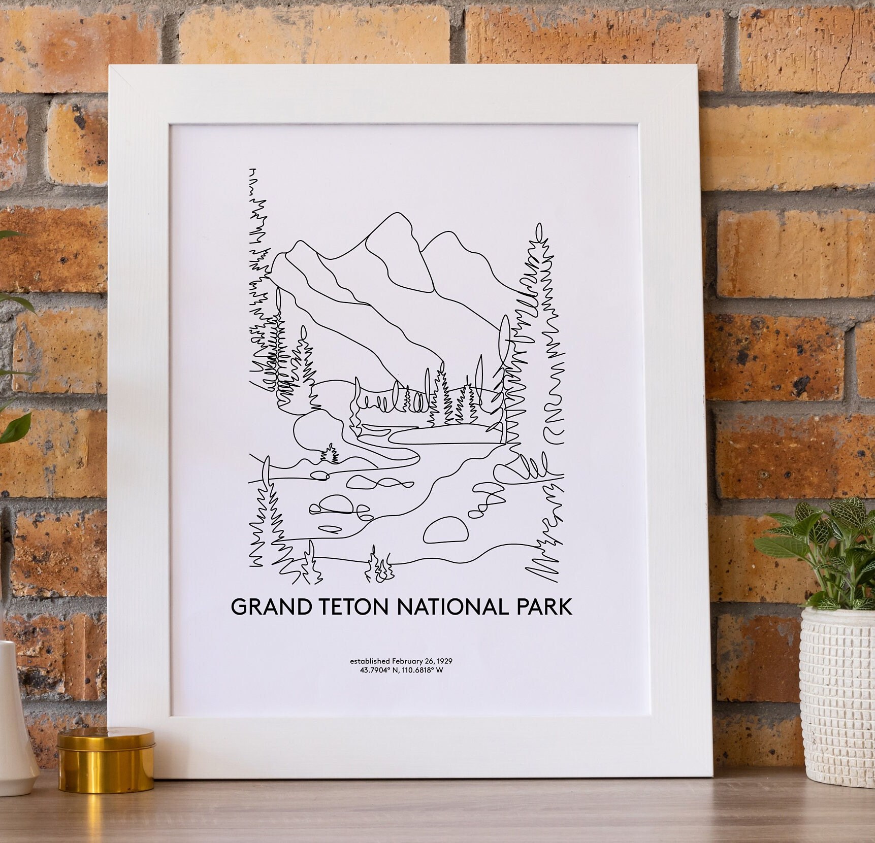 Grand Teton National Park Printable Wall Art, Line Drawing Grand Teton ...