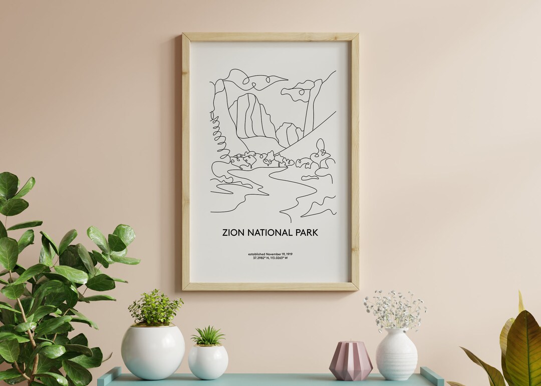 Zion National Park Printable Wall Art, Line Drawing Zion Wall Art ...