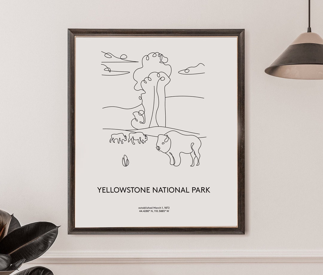 Yellowstone National Park Printable Wall Art, Line Drawing Yellowstone ...