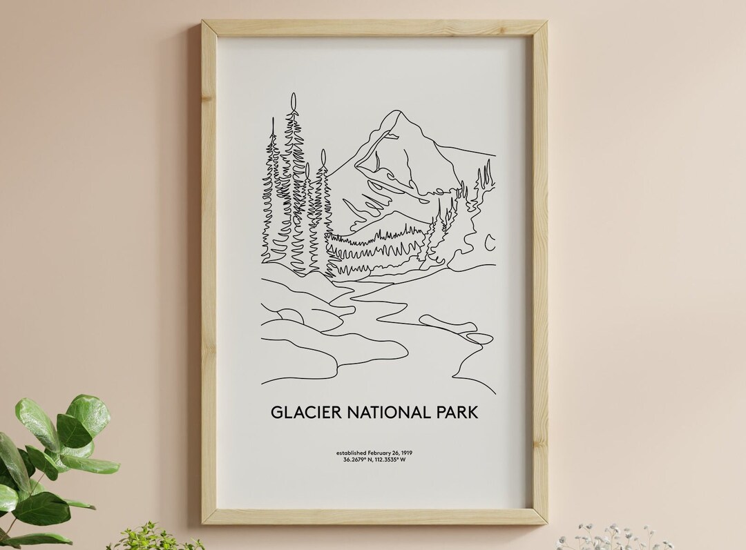 Glacier National Park Printable Wall Art, Line Drawing Glacier Wall Art ...
