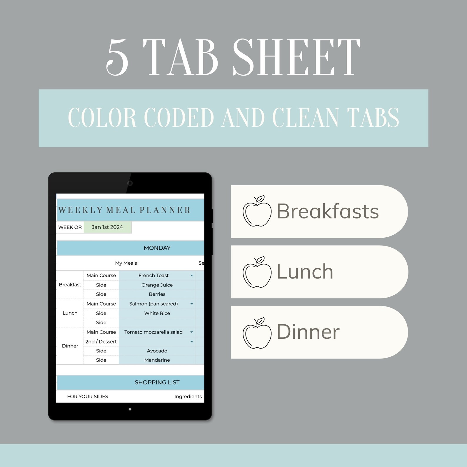 Google Sheets Weekly Meal Planner and Grocery Store List Template ...