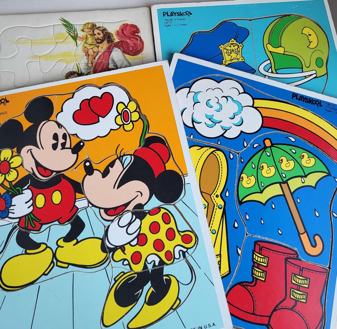 Vintage 1980s, Playskool Wooden Board Puzzle, Kids, Toddlers, Disney, Mickey & Minnie 190-17 ...
