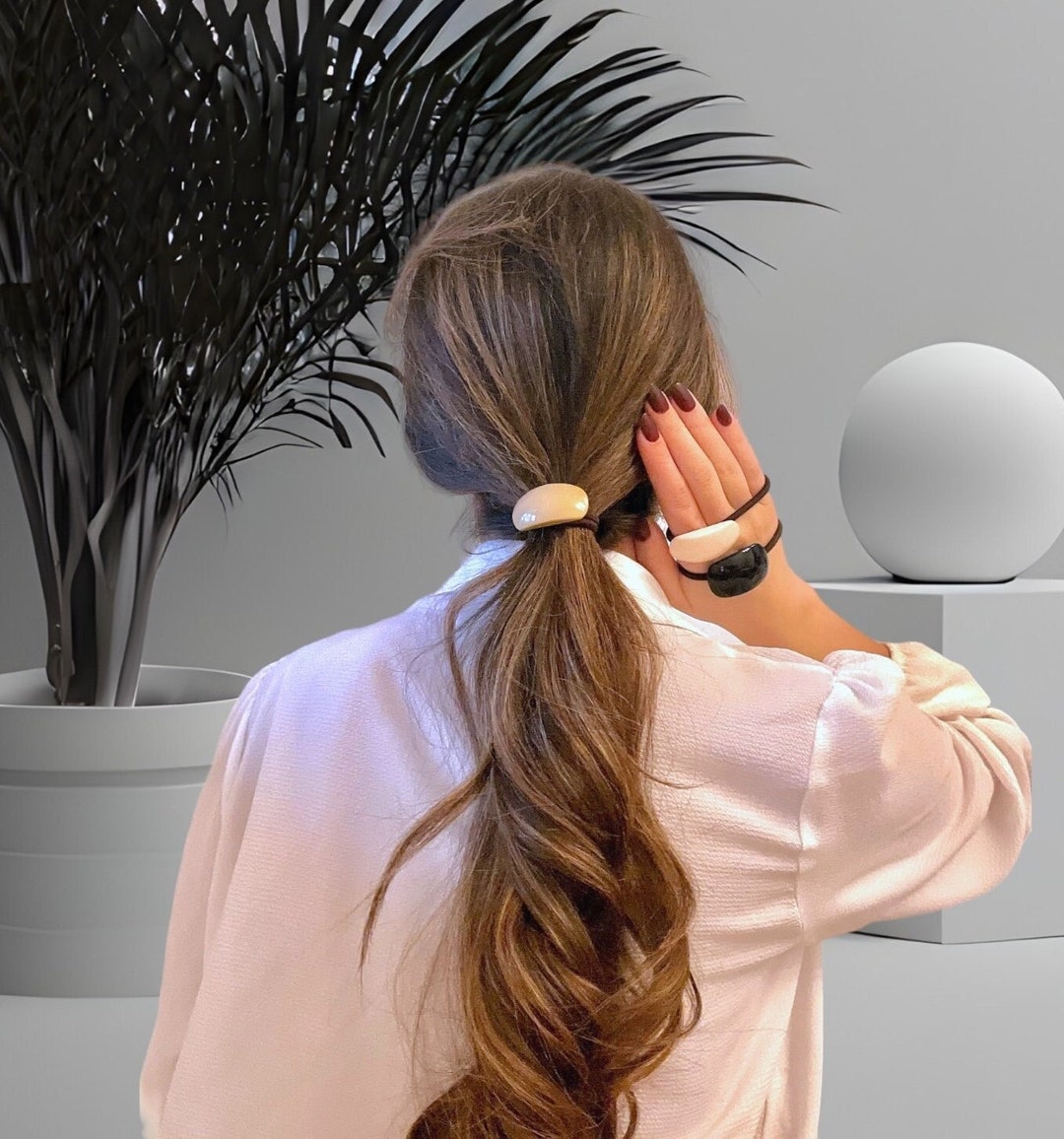 Acrylic Oval 3pcs Ponytail Holder Ties, Geometric Hair Ties, Elegant ...