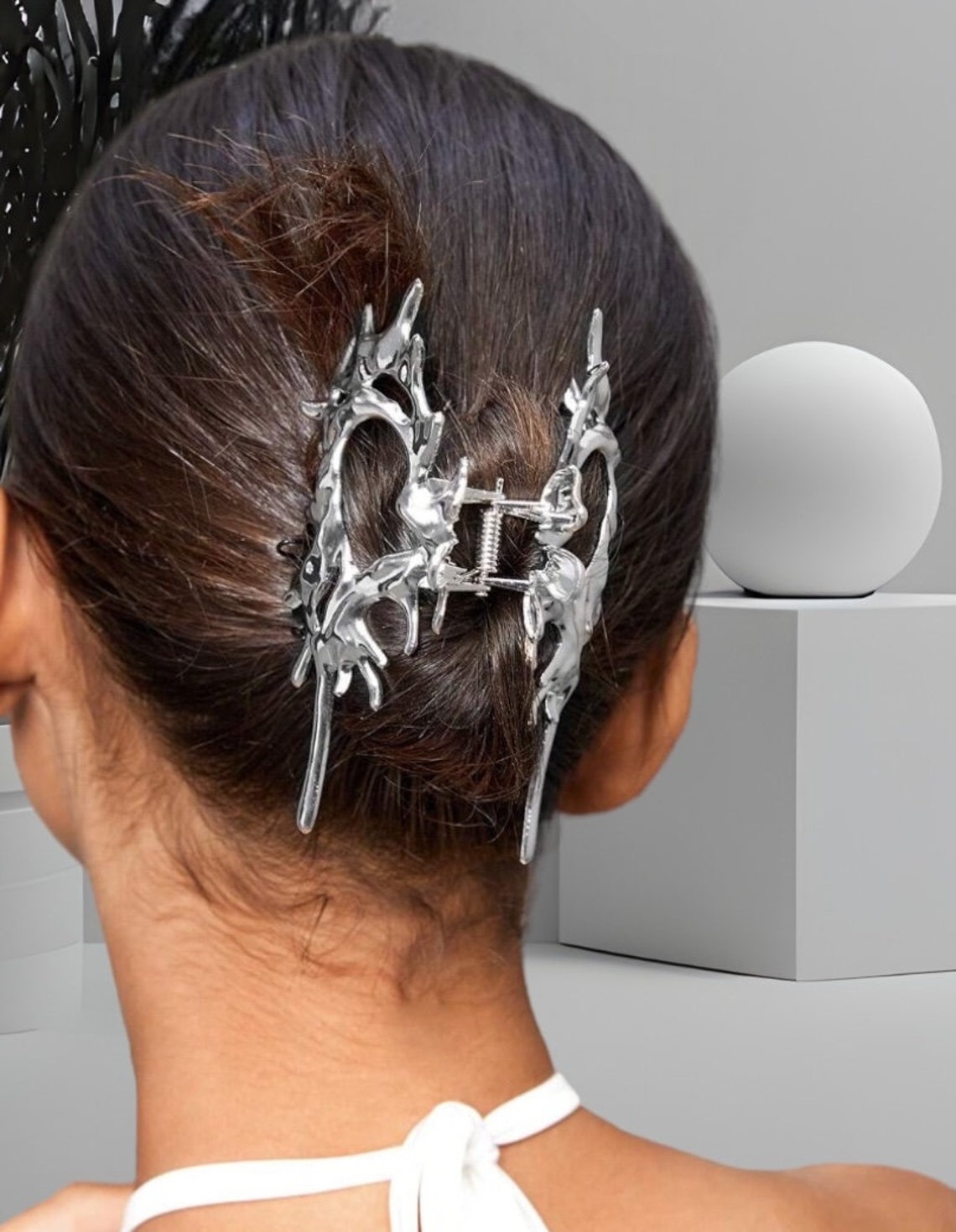 2024 Popular Silver Metal Heart Hair Claw Clip,punk Claw Clip for Thick ...