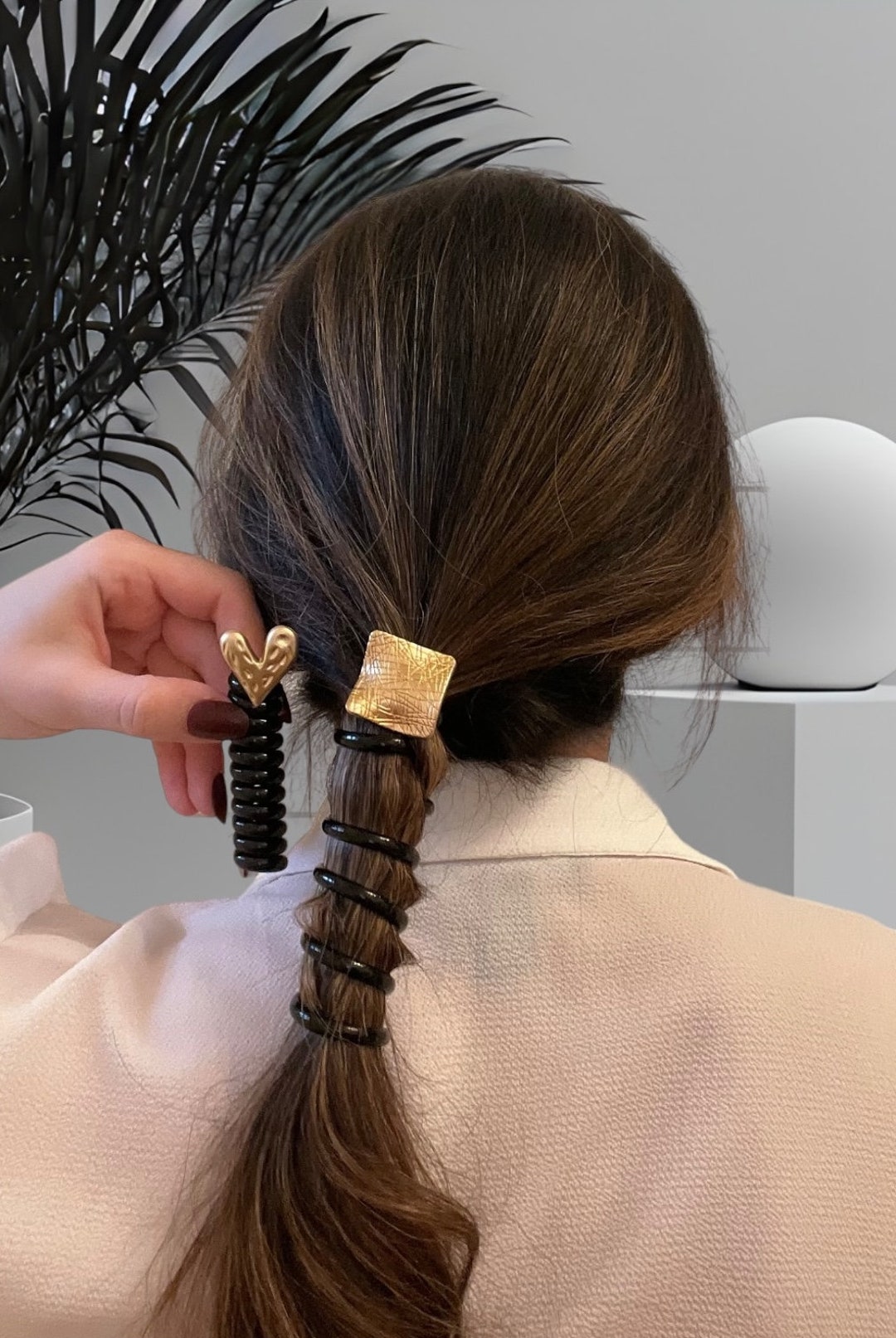 Trendy Popular Heart Metal Wire Hair Wrap, Phone Cord Hair Ties, Women ...