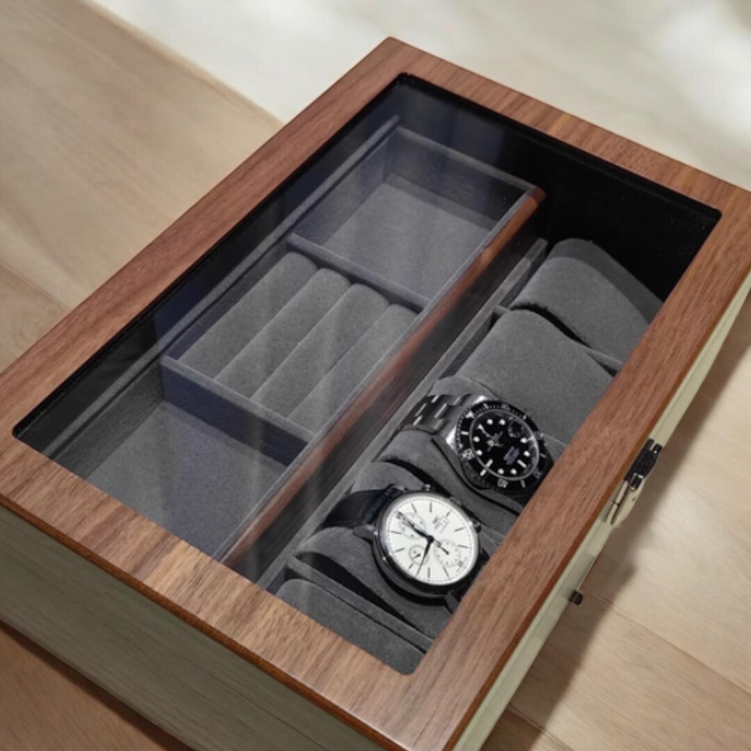 Elegant Multi-slot Walnut Watch and Jewelry Display Case, Luxury Wooden ...