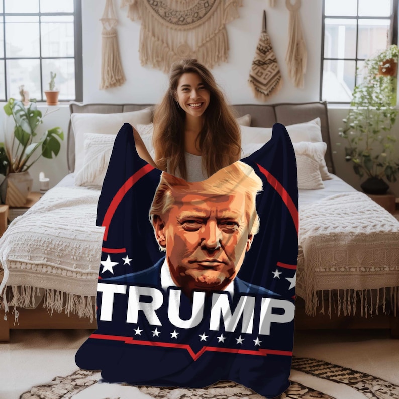 Donald Trump Patriotic Plush Velveteen Blanket, American Flag Inspired ...