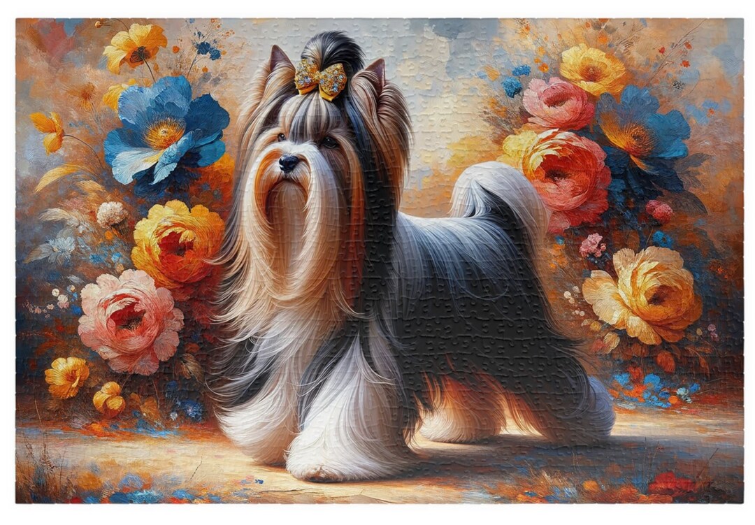 Jigsaw Puzzle. A Floral Biewer Terrier Portraits. Perfect for Puzzle ...