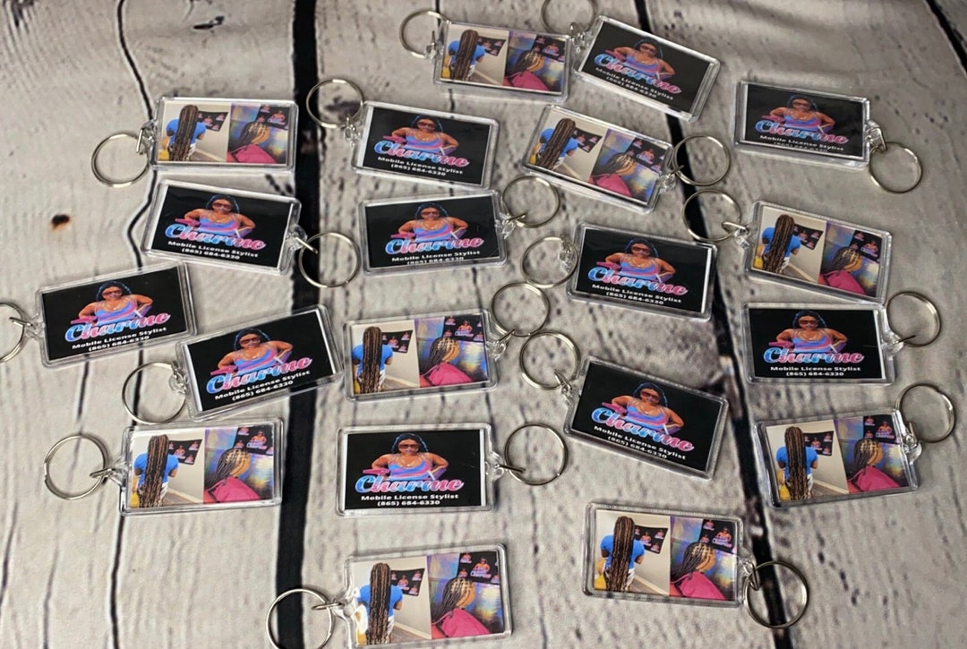 Business Card Key Chains QR Code Customized Information Photo Keychain ...