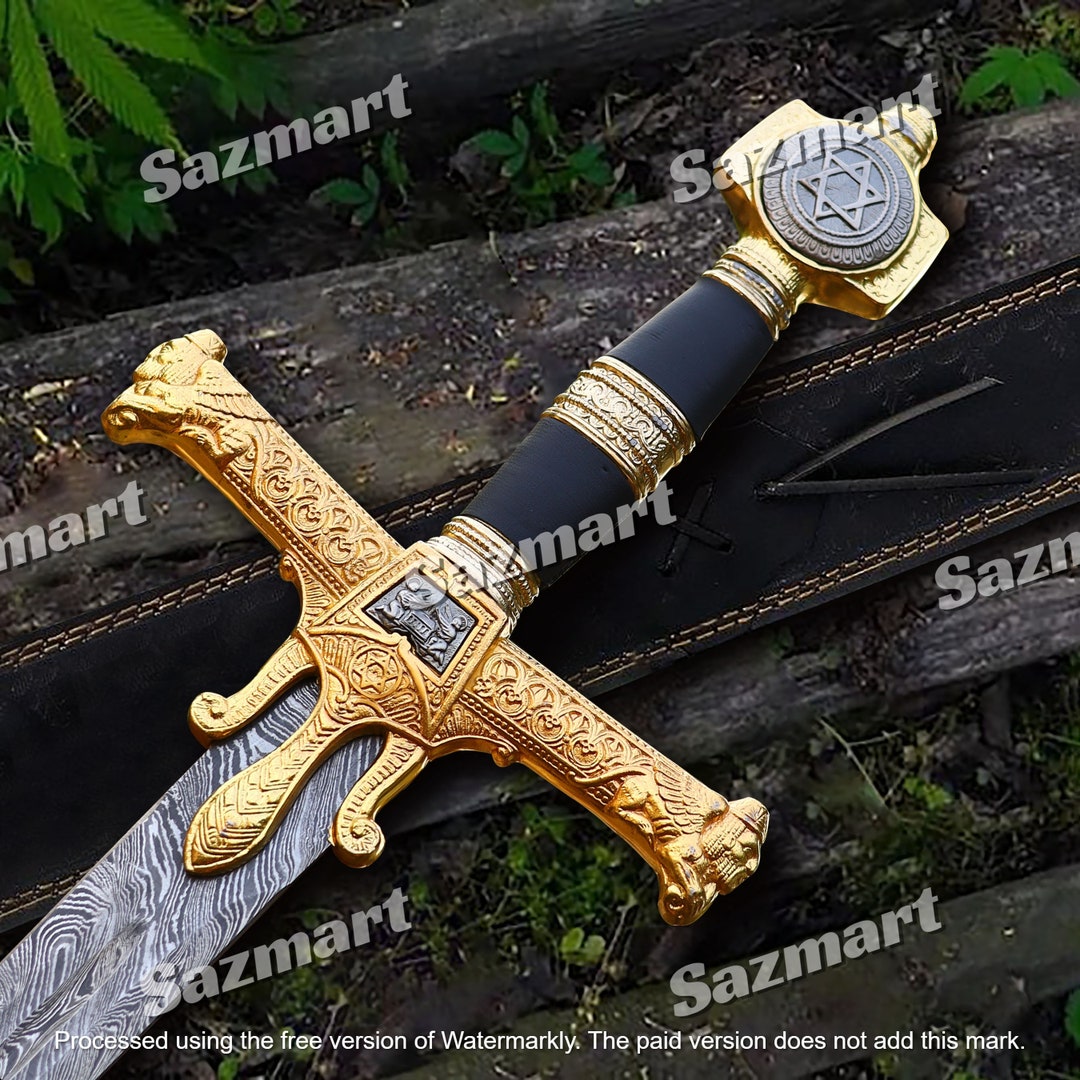 Hand Forged Damascus Steel King Solomon Crusader Sword Star of David ...