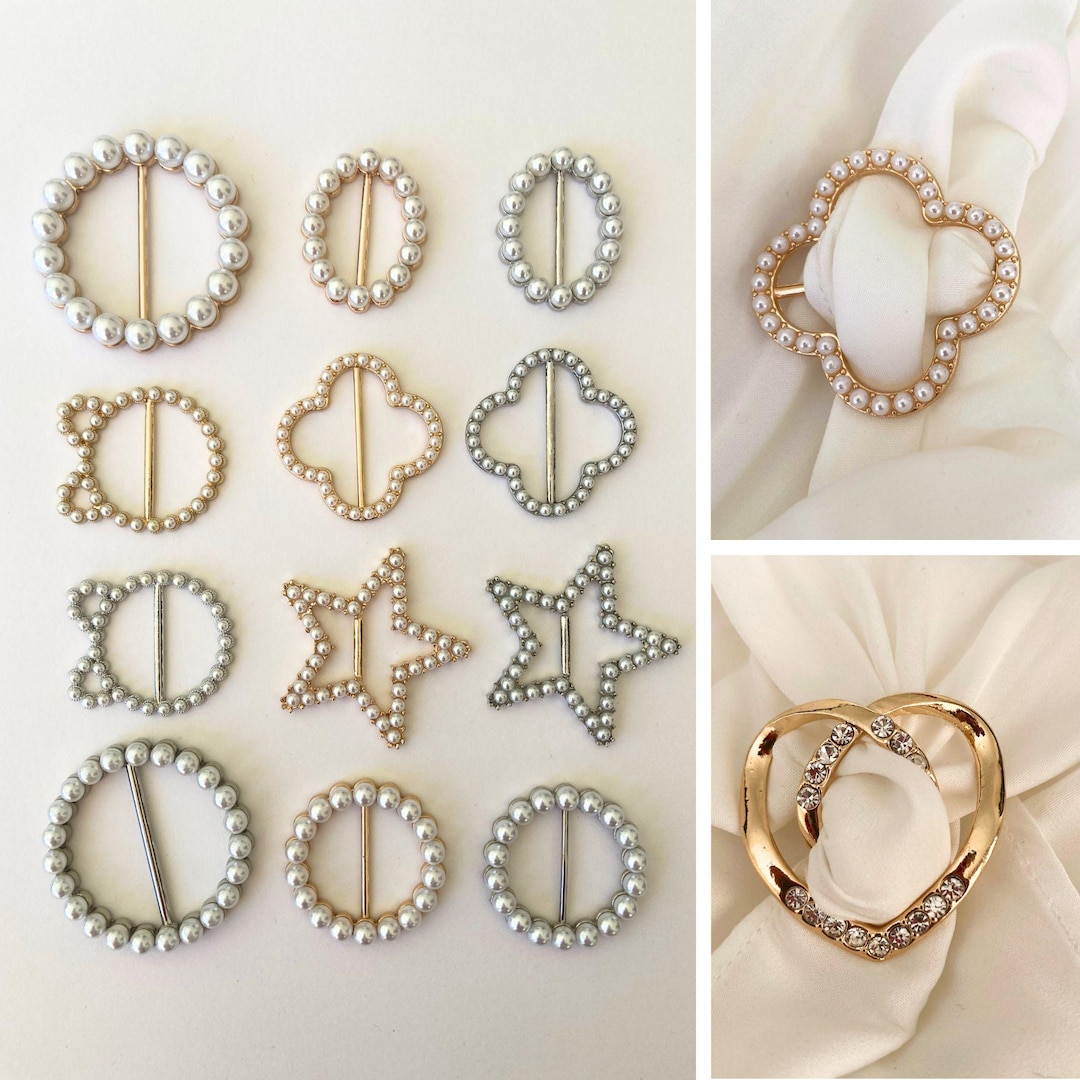 Pearl Metal Slide Ring for Scarf T-shirt in Gold or Silver | Webbing ...