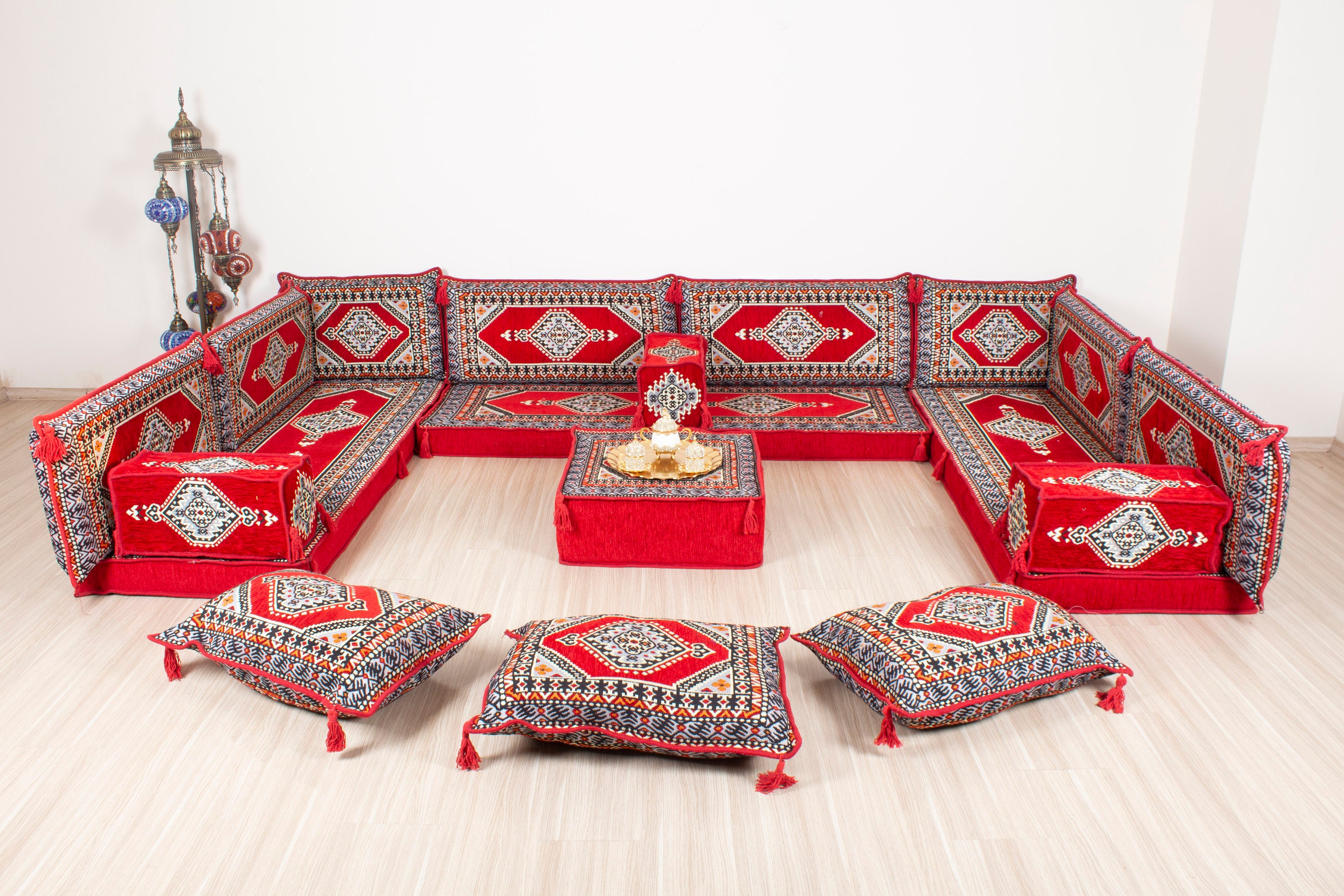 Custom U Shaped Diwan, Red Bench Cushion, Arabic Seating Set ...