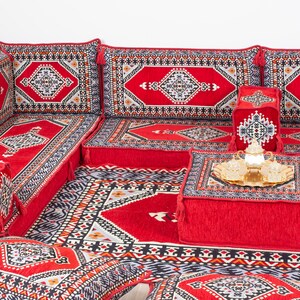 Custom U Shaped Diwan, Red Bench Cushion, Arabic Seating Set ...