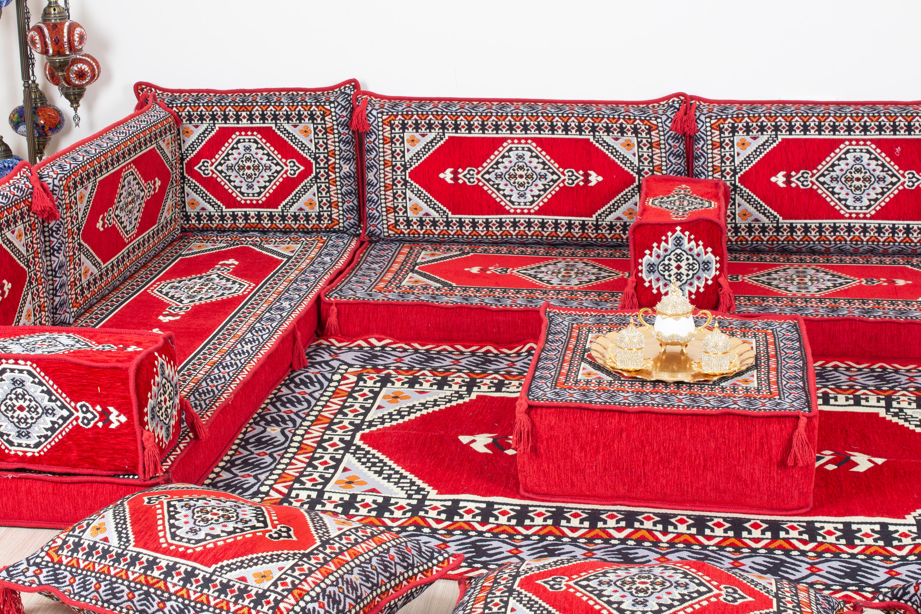 Custom U Shaped Diwan, Red Bench Cushion, Arabic Seating Set ...