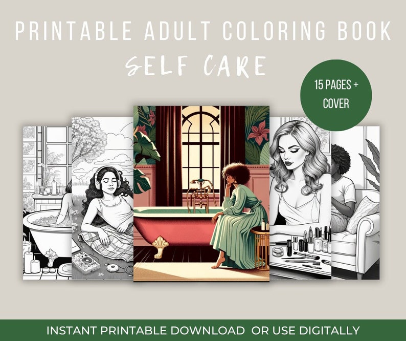 Self Care and Self Love Adult Coloring Book | 15 Printable Grayscale ...