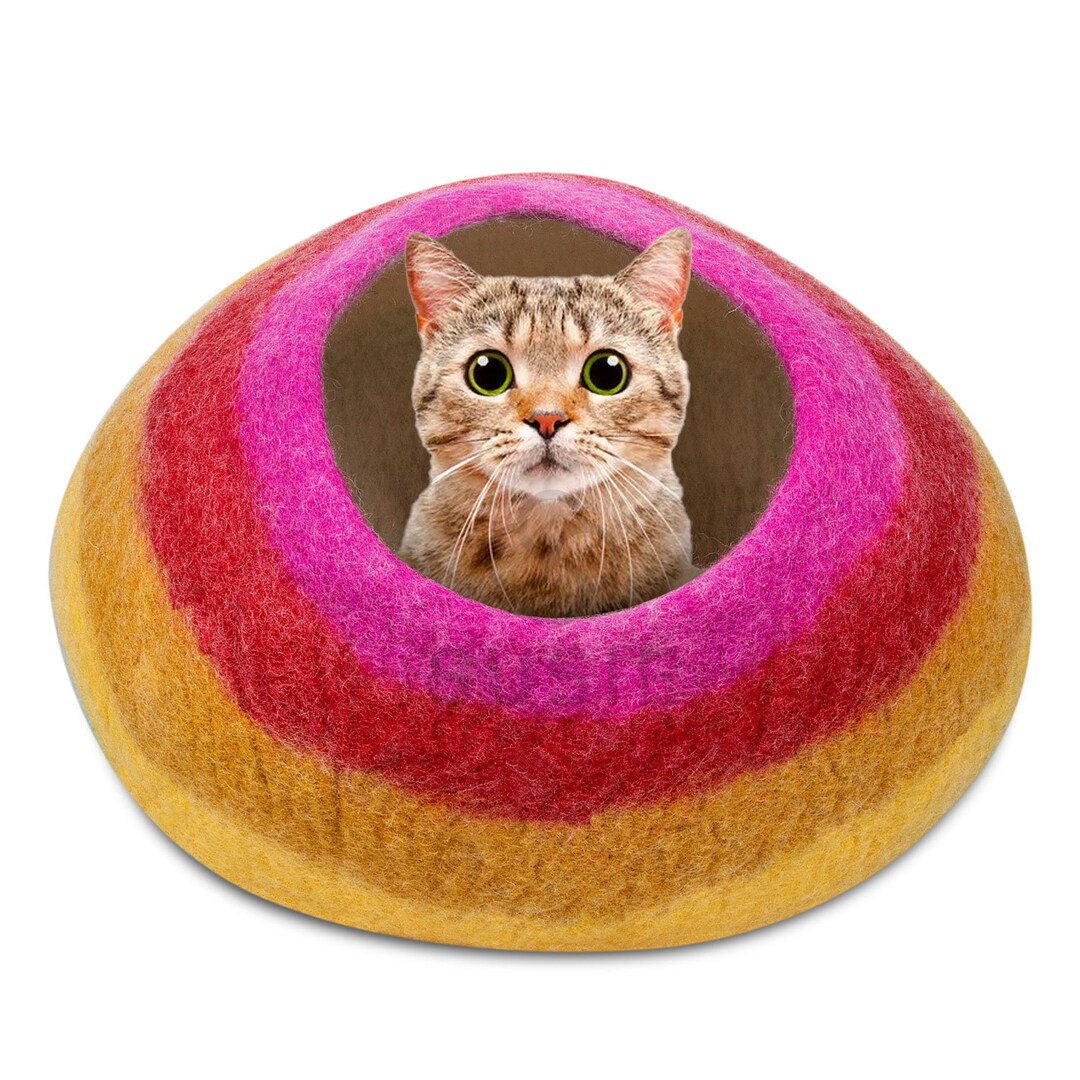 Cat Cave Bed Calico ~ Handmade Eco Friendly Natural Felted Merino Wool ...