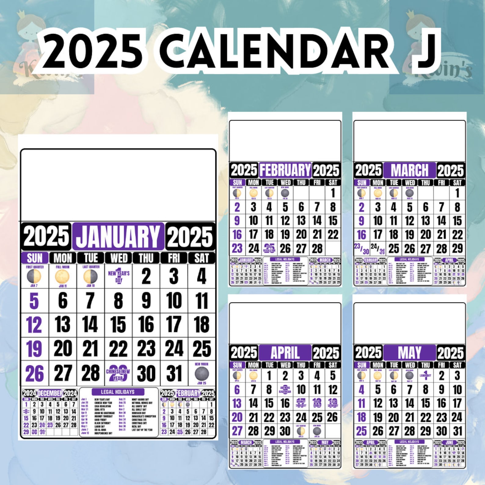 2025 PH Commercial Calendars 12 PAGES 10 COLORS - Etsy