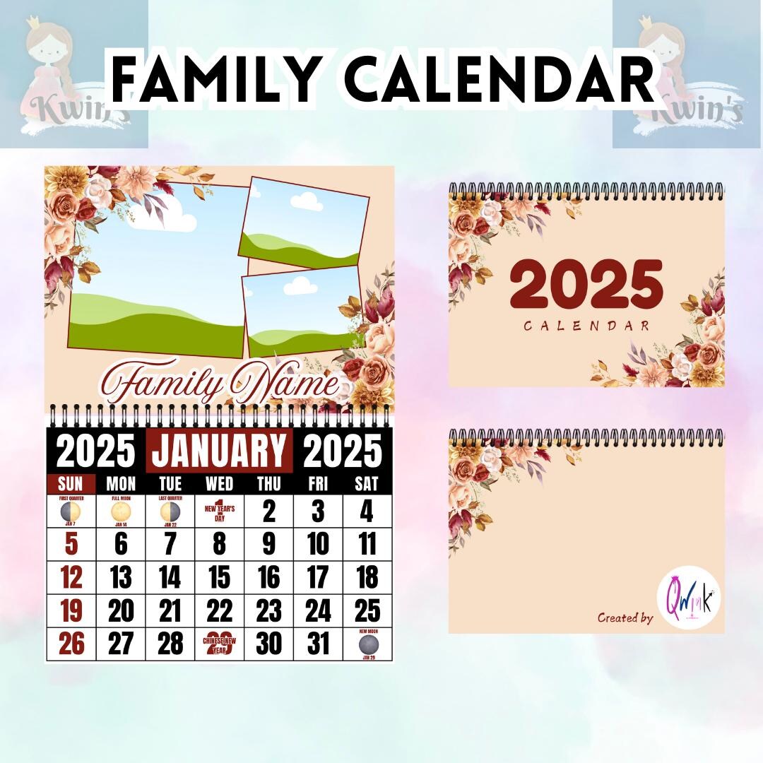 2025 A4 Family Wall Calendars Templates Landscape Canva Editable 6 ...