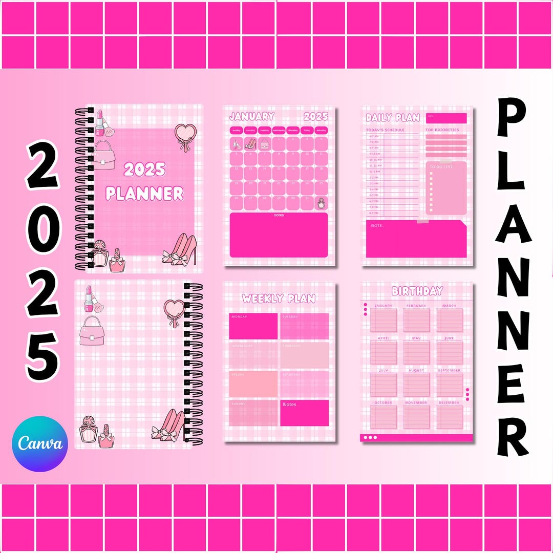 2025 Pink Girly Planner Journal, A5 Canva Template (digital Product) - Etsy