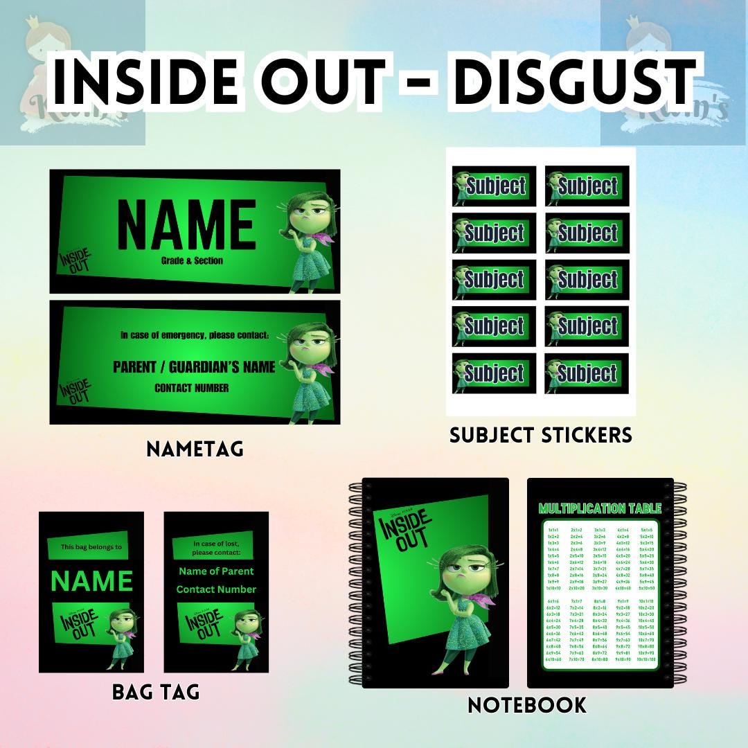 Inside Out 2 Characters Back to School Templates Nametag Subject ...