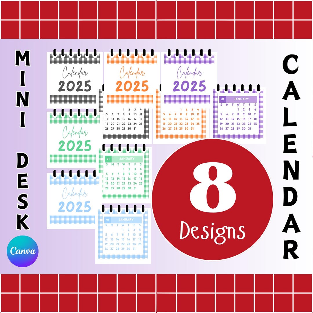 2025 Mini Desk Calendar Template Canva Editable Printable DIY ...