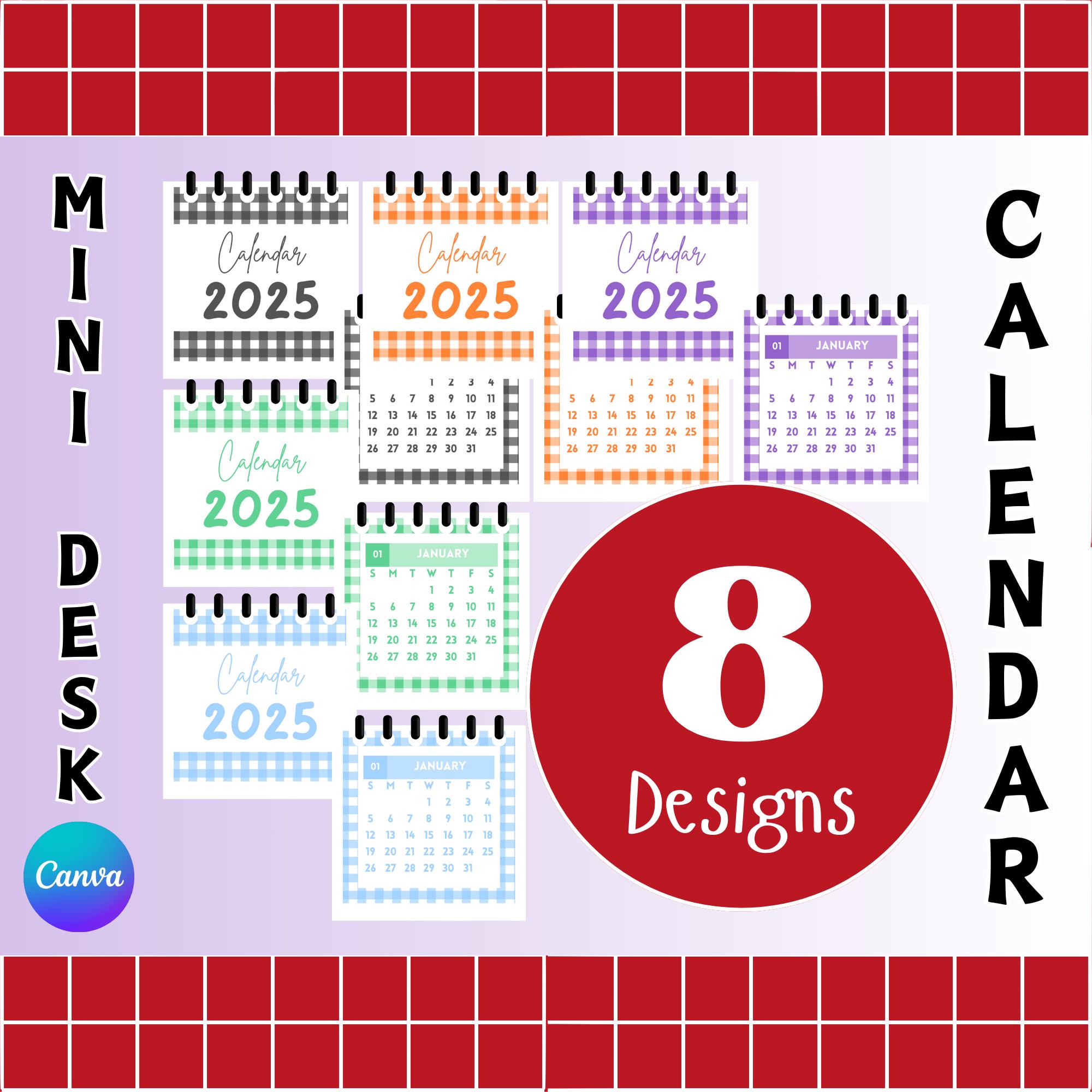 2025 Mini Desk Calendar Template Canva Editable Printable DIY ...
