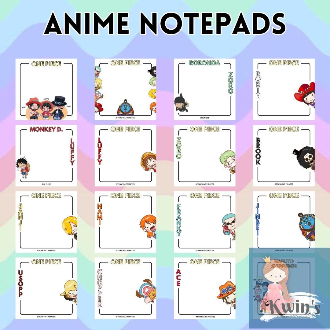 17 Anime Cute Square Notepads Canva Editable Template 3x3 One Piece ...