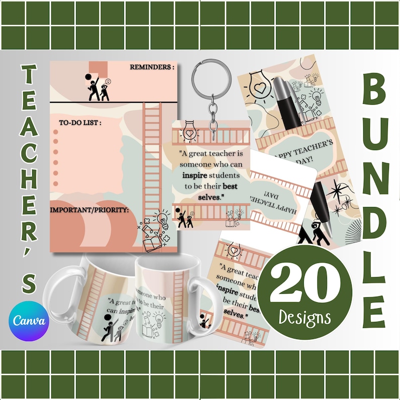 Teacher's Bundle Templates Gift DIY Canva Editable Printable Notepad ...