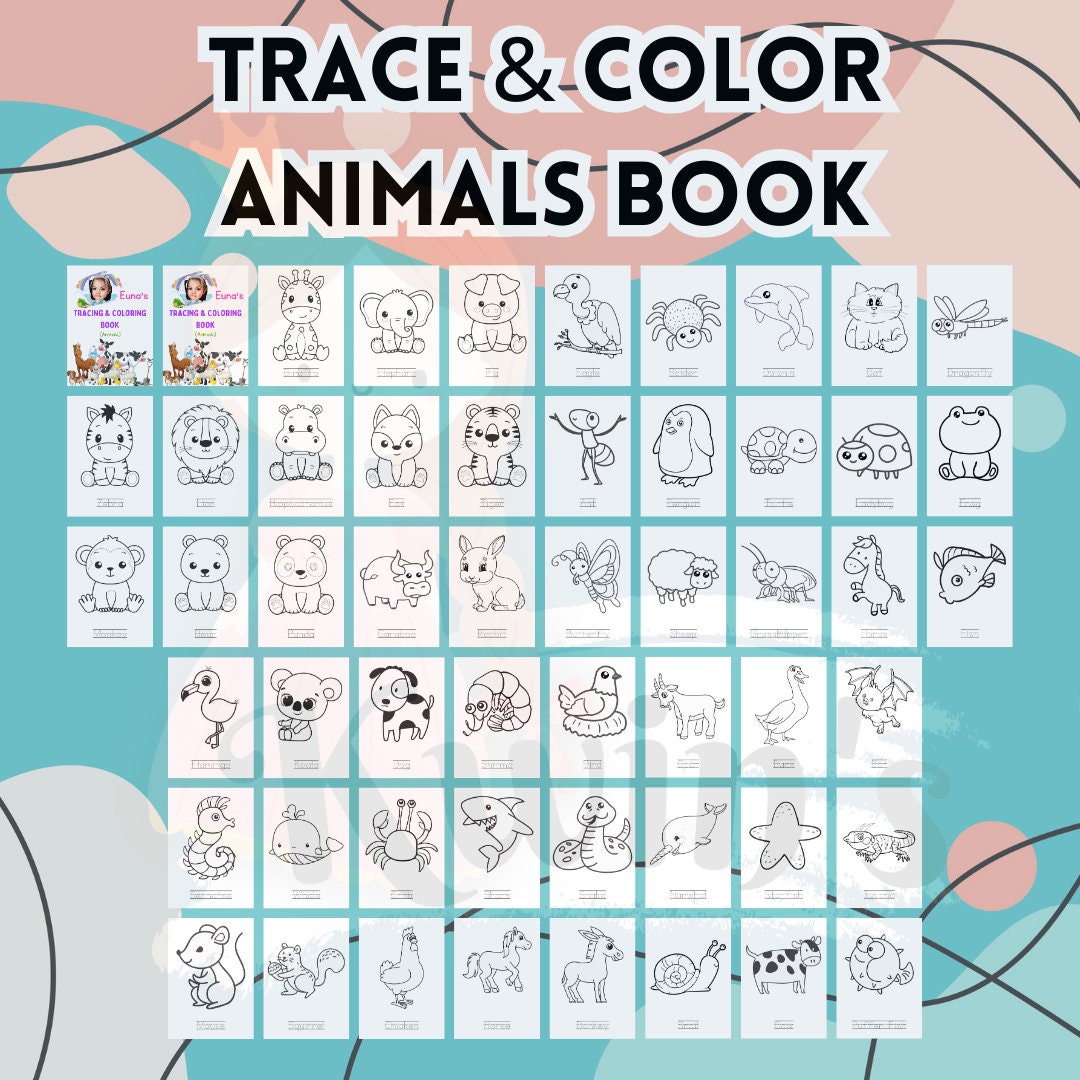 50 Pages Animals Coloring Book Digital File Canva Editable Template and ...